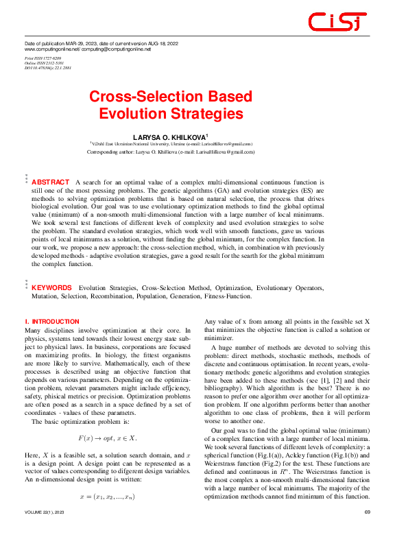 (PDF) Cross-Selection Based Evolution Strategies