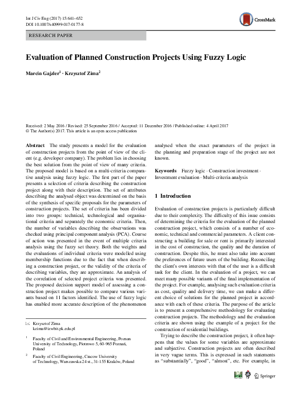 (PDF) Evaluation of Planned Construction Projects Using Fuzzy Logic