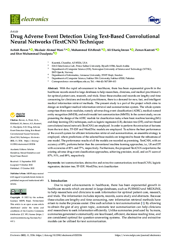 (PDF) Drug Adverse Event Detection Using Text-Based Convolutional Neural Networks (TextCNN ...
