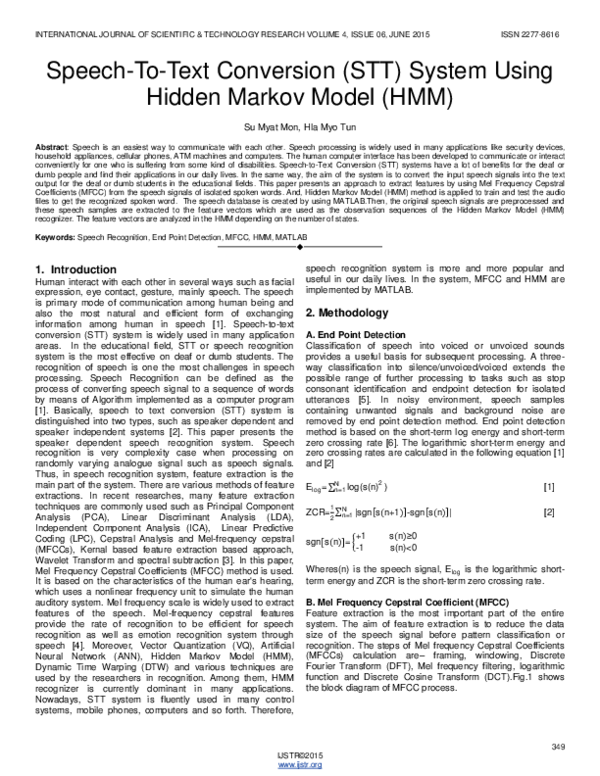 (PDF) Speech-To-Text Conversion (STT) System Using Hidden Markov Model (HMM)