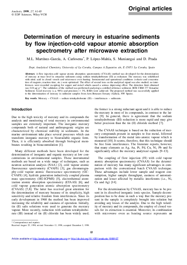 (PDF) Determination of mercury in estuarine sediments by flow injection ...