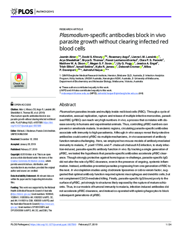 (PDF) Plasmodium-specific antibodies block in vivo parasite growth ...