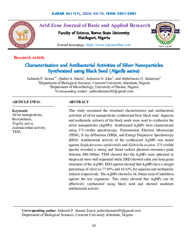 (PDF) Characterization and Antibacterial Activities of Silver Nanoparticles Synthesized using ...