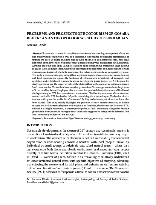 (PDF) PROBLEMS AND PROSPECTS OF ECOTOURISM OF GOSABA BLOCK: AN ...