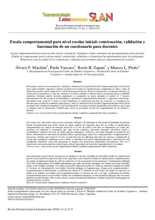 (PDF) Behavioral scale for initial level: construction, validation and ...