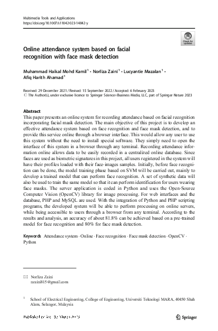 (PDF) Online attendance system based on facial recognition with face ...