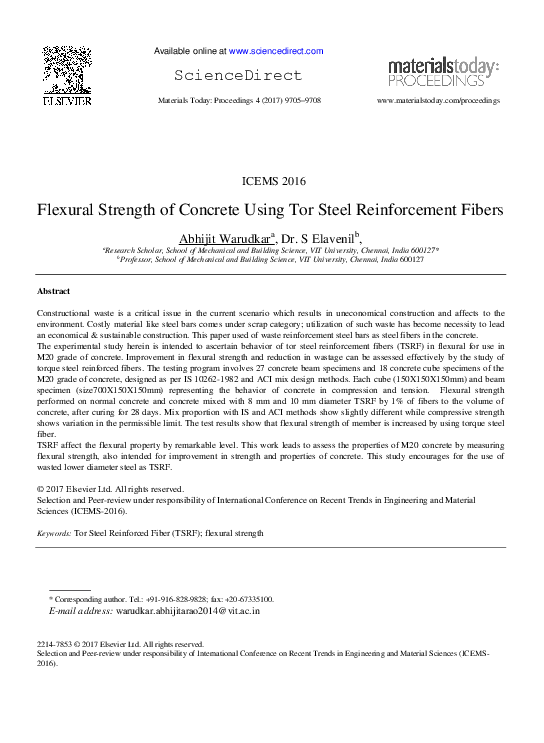 (PDF) Flexural Strength of Concrete Using Tor Steel Reinforcement Fibers
