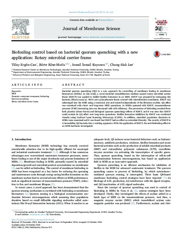 (PDF) Biofouling control based on bacterial quorum quenching with a new ...