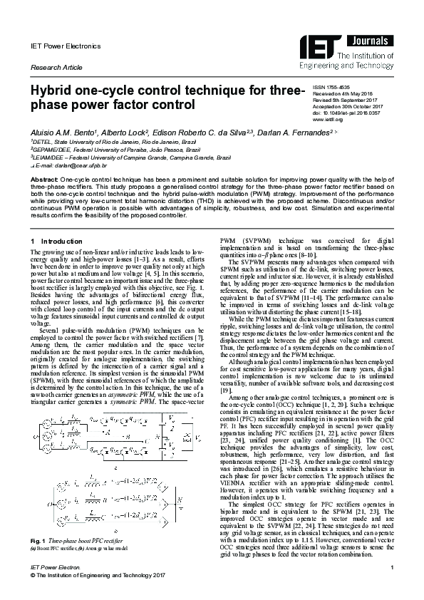 (PDF) Hybrid one-cycle control technique for three-phase power factor control