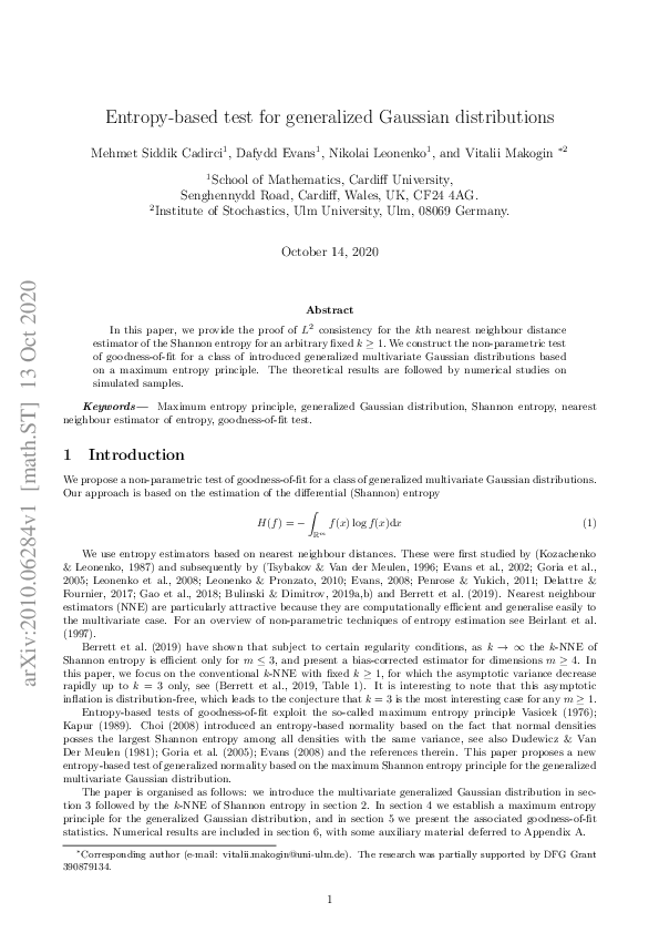 (PDF) Entropy-based test for generalised Gaussian distributions