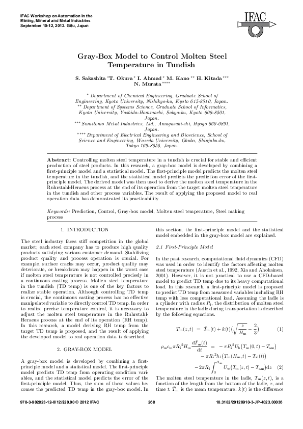 (PDF) Gray-box model to control molten steel temperature in Tundish