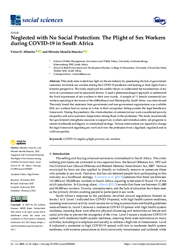 Pdf Neglected With No Social Protection The Plight Of Sex Workers