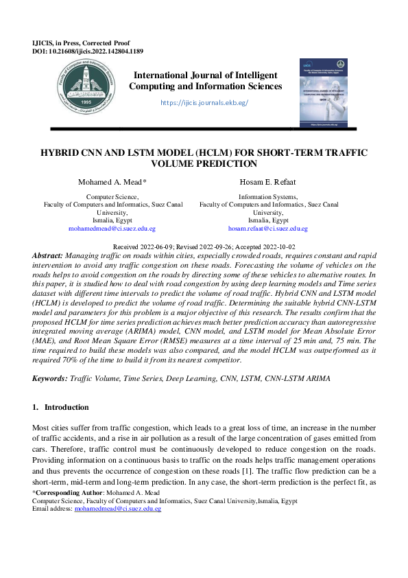 (PDF) Hybrid CNN and LSTM Model (HCLM) for Short-Term Traffic Volume ...