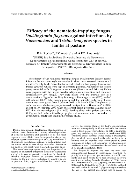 (PDF) Efficacy of the nematode-trapping fungus Duddingtonia flagrans ...