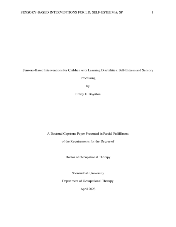 (PDF) Sensory-Based Interventions for Children with Learning Disabilities: Self-Esteem and ...