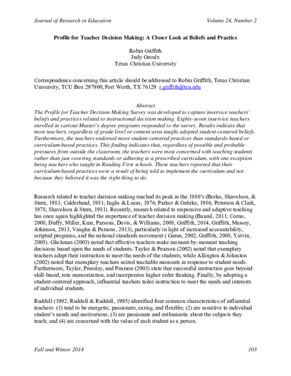 (PDF) Profile for Teacher Decision Making: A Closer Look at Beliefs and ...