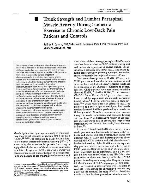 (PDF) Trunk Strength and Lumbar Paraspinal Muscle Activity During ...
