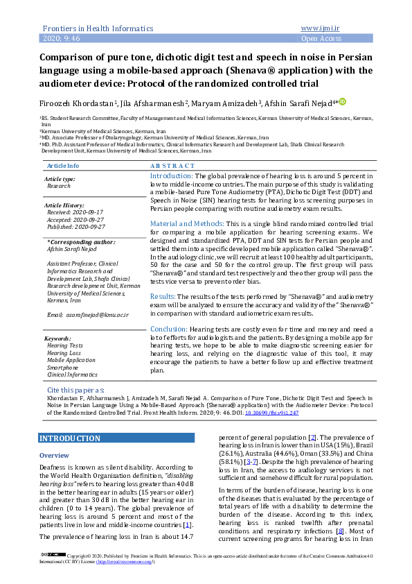 (PDF) Comparison of Pure Tone, Dichotic Digit Test and Speech in Noise ...