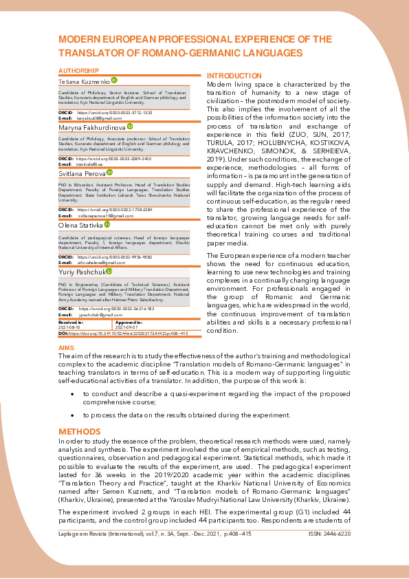 (PDF) Modern european professional experience of the translator of ...