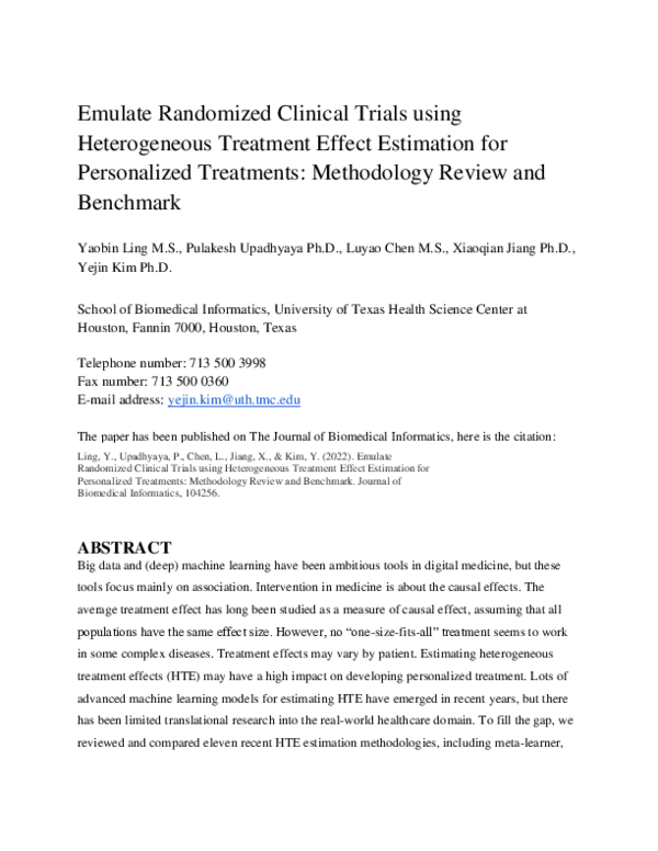 Pdf Heterogeneous Treatment Effect Estimation Using Machine Learning For Healthcare