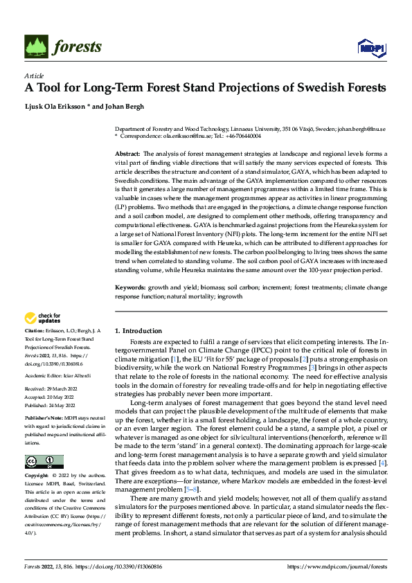 (PDF) A Tool for Long-Term Forest Stand Projections of Swedish Forests