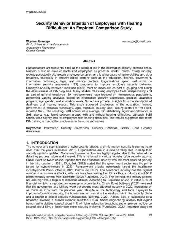 (PDF) Security Behavior Intention of Employees with Hearing ...