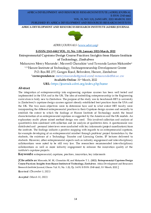 (PDF) Entrepreneurial Capstone Design Course Practices: Insights from ...