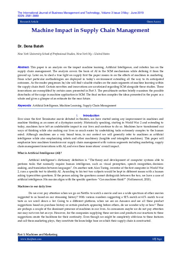 (PDF) Machine Impact in Supply Chain Management