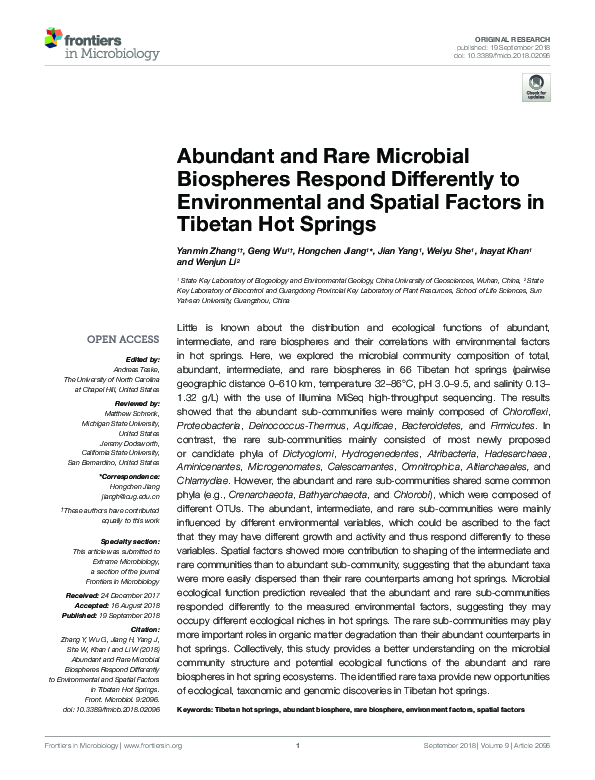 (PDF) Abundant and Rare Microbial Biospheres Respond Differently to Environmental and Spatial ...