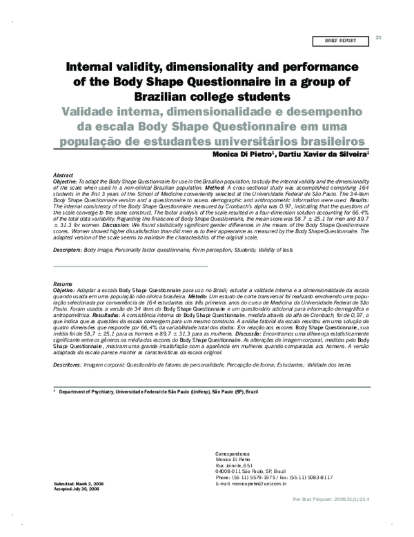 (PDF) Internal validity, dimensionality and performance of the Body ...