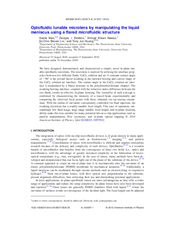 (PDF) Optofluidic tunable microlens by manipulating the liquid meniscus ...