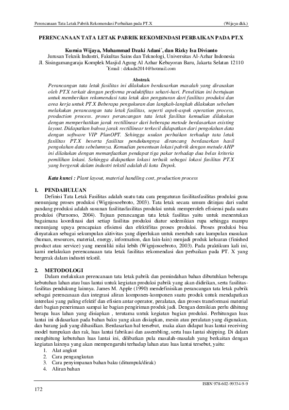 (PDF) Perencanaan Tata Letak Pabrik Rekomendasi Perbaikan Pada PT.X ...