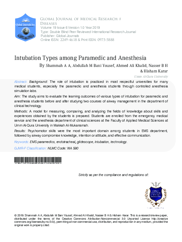 (PDF) Intubation Types among Paramedic and Anesthesia Students