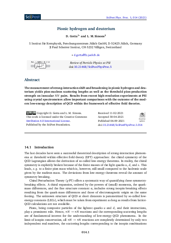 (PDF) Pionic hydrogen and deuterium