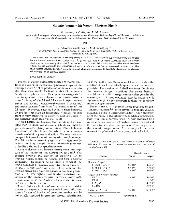 (PDF) Muonic Atoms with Vacant Electron Shells