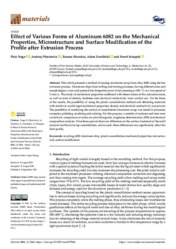 (PDF) Effect of Various Forms of Aluminum 6082 on the Mechanical Properties, Microstructure and ...