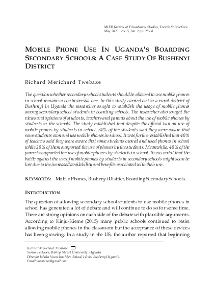 (PDF) Mobile Phone Use In Uganda's Boarding Secondary Schools: A Case ...