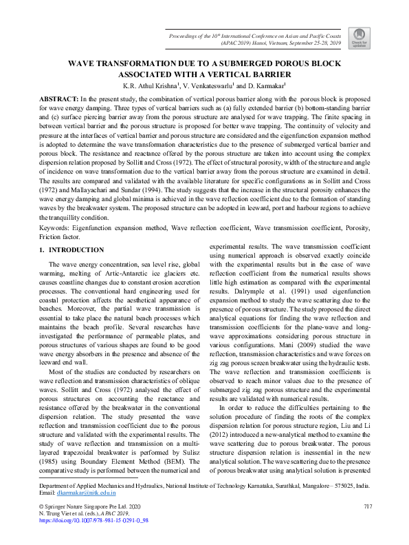 (PDF) Wave Transformation Due to a Submerged Porous Block Associated with a Vertical Barrier