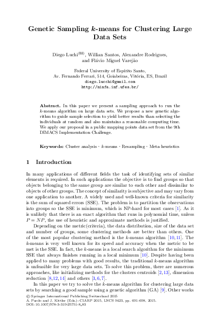 (PDF) Genetic Sampling k-means for Clustering Large Data Sets