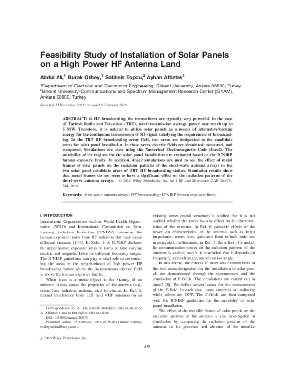 (PDF) Feasibility study of installation of solar panels on a high power ...
