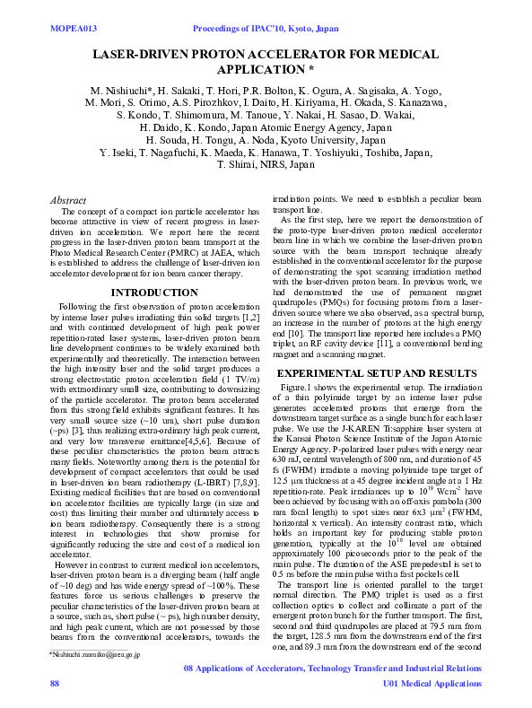 (PDF) Laser-driven Proton Accelerator for Medical Application