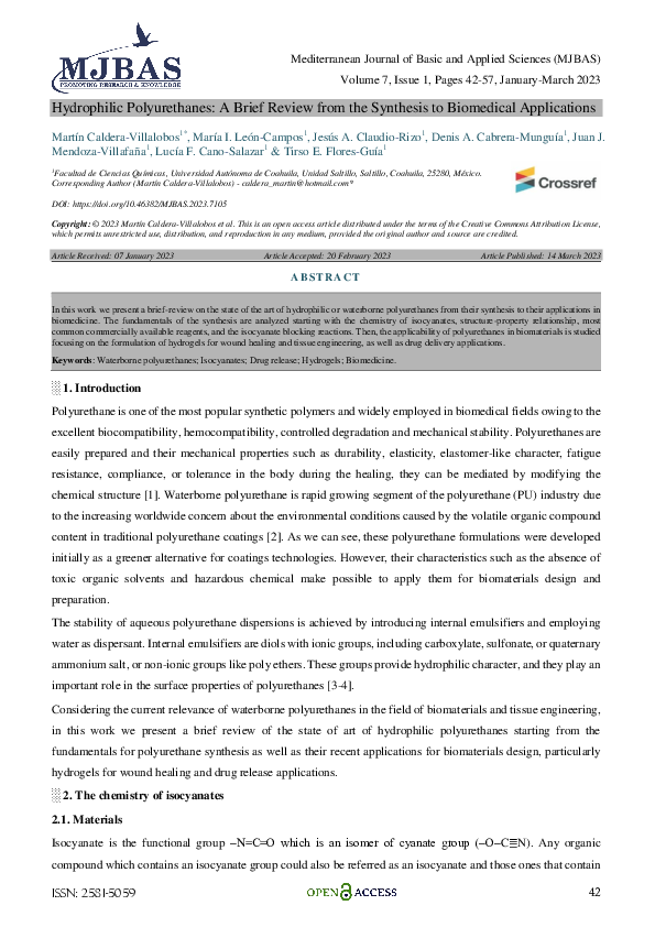 (PDF) Hydrophilic Polyurethanes: A Brief Review from the Synthesis to ...