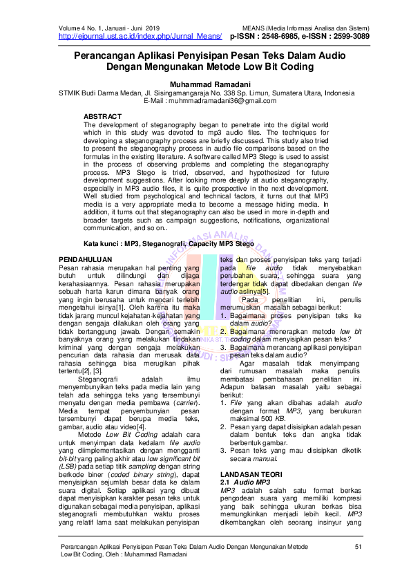 (PDF) Perancangan Aplikasi Penyisipan Pesan Teks dalam Audio dengan ...