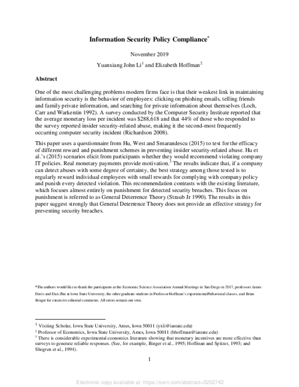 (PDF) Information Security Policy Compliance