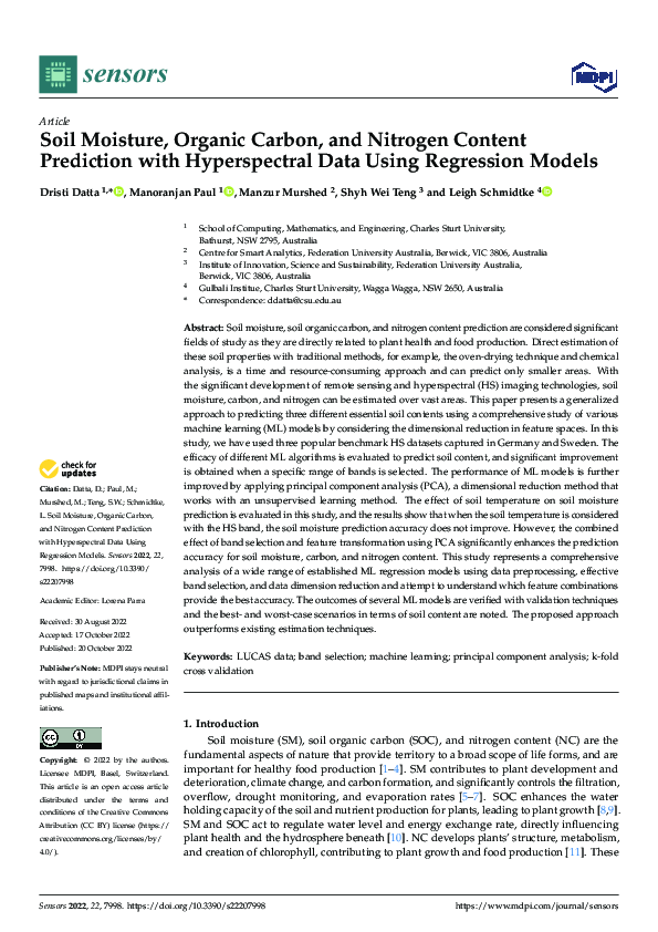(PDF) Soil Moisture, Organic Carbon, and Nitrogen Content Prediction with Hyperspectral Data ...