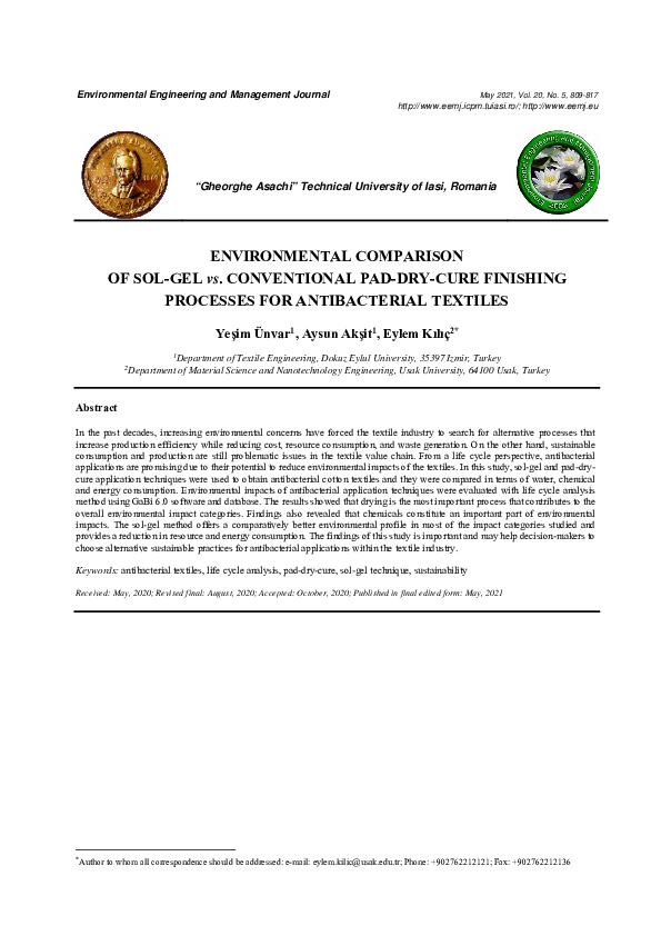 (PDF) ENVIRONMENTAL COMPARISON OF SOL-GEL vs. CONVENTIONAL PAD-DRY-CURE ...