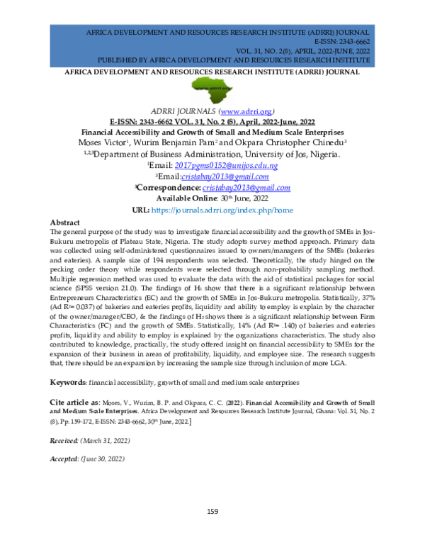 (PDF) Financial Accessibility and Growth of Small and Medium Scale ...