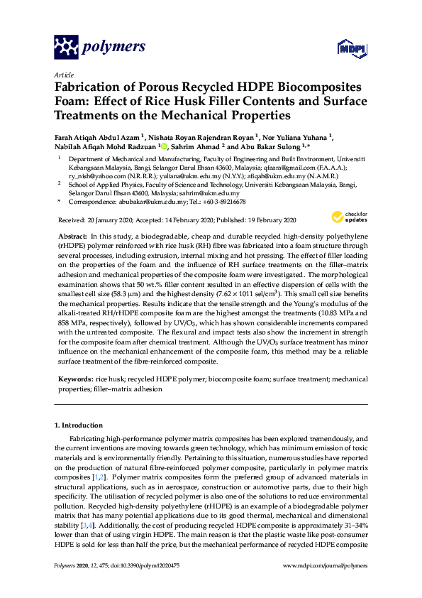 (PDF) Fabrication of Porous Recycled HDPE Biocomposites Foam: Effect of ...