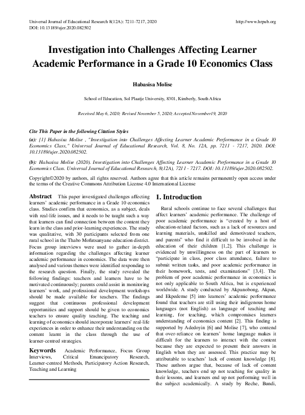 (PDF) Investigation into Challenges Affecting Learner Academic ...