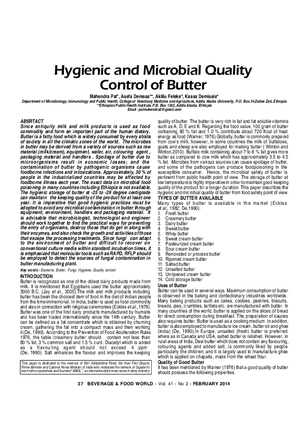 (PDF) Hygienic and Microbial Quality Control of Butter